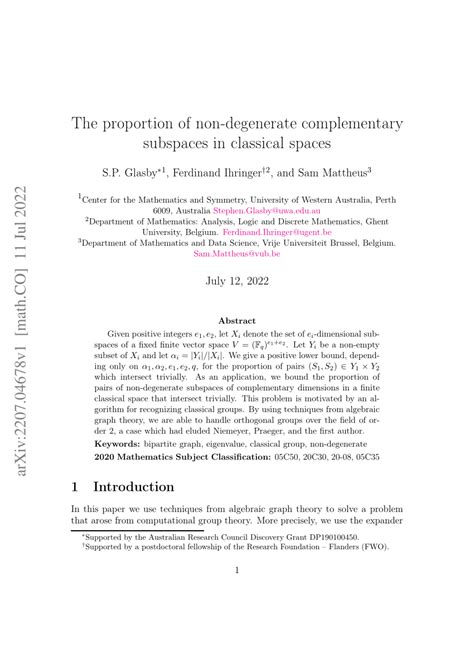 Pdf The Proportion Of Non Degenerate Complementary Subspaces In Classical Spaces