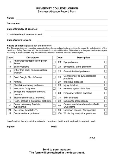 University College London Sickness Absence Record Form Hot Sex Picture