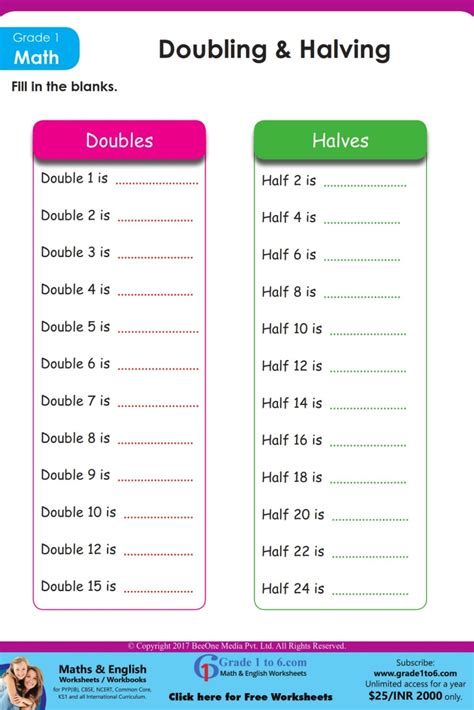 Doubling And Halving Math Worksheet