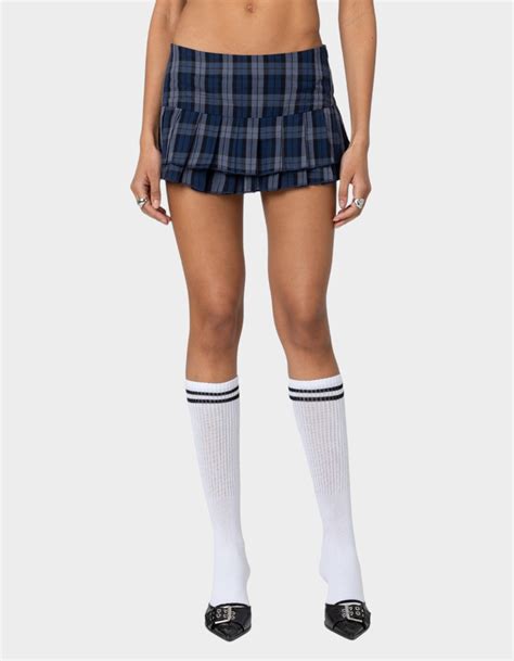 Edikted Ara Plaid Pleated Skort Dark Blue Tillys