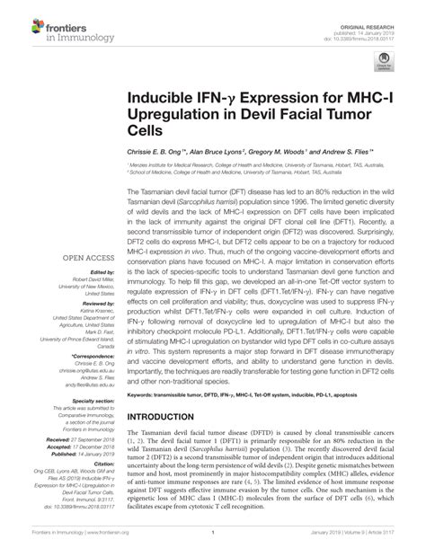 Pdf Inducible Ifn γ Expression For Mhc I Upregulation In Devil Facial