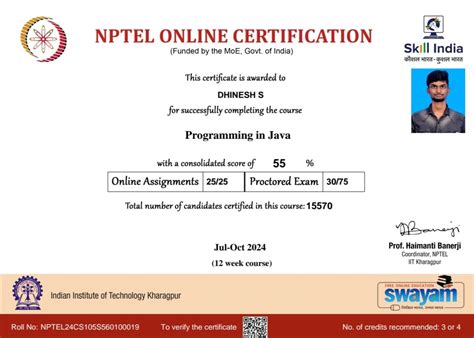 Im Happy To Share My Nptel Certification In Programming In Java