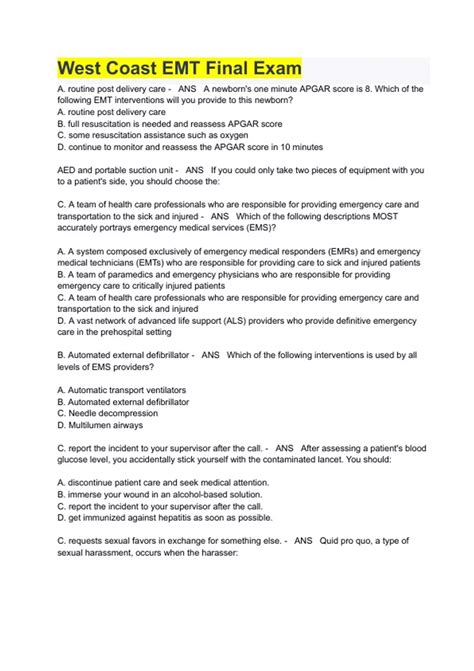 West Coast EMT Final Exam 2024 A GRADED QUESTIONS WITH 100 VERIFIED