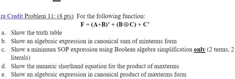 Ra Credit Problem L 8 Pts For The Following Function Fab Boc C Show The