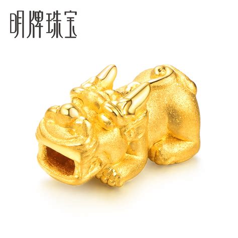 明牌珠宝黄金转运珠足金3d硬金貔貅手链afp0046定价虎窝淘