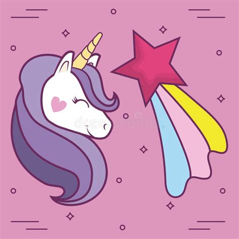 Unicorn Shooting Star Moon Clouds Stars Cartoon Stock Vector