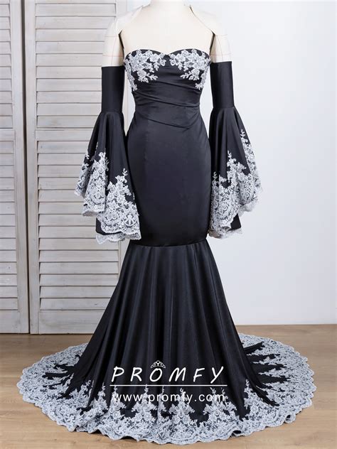 Promfy Gold Lace Aplliqued White Spandex Mermaid Prom Dress