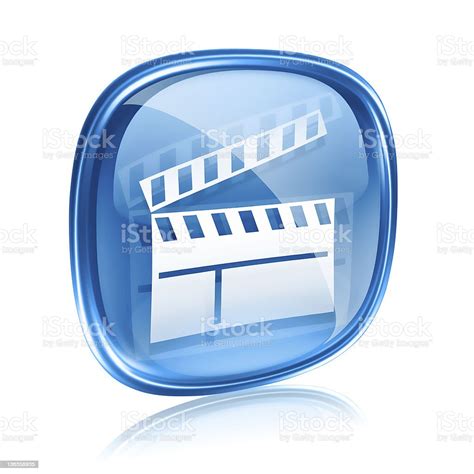 영화 Clapperboard 아이콘크기 블루 유리컵 흰색 바탕에 흰색 배경 0명에 대한 스톡 벡터 아트 및 기타 이미지 0명