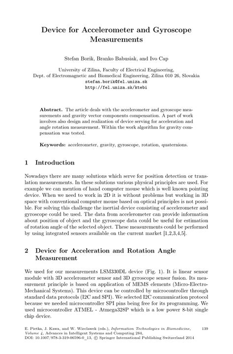 PDF Device For Accelerometer And Gyroscope Measurements