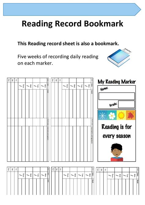 Reading Record Bookmark • Teacha