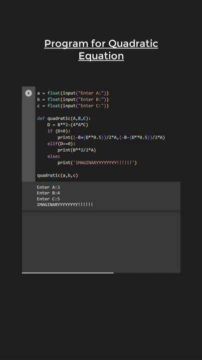Thats How You Solve Quadratic Equations In Python 😎😎 Youtube