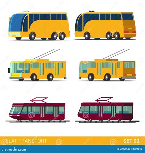 Vlak 3d Isometrisch Stadsvervoer De Bus Van De Tramtrolleybus Vector