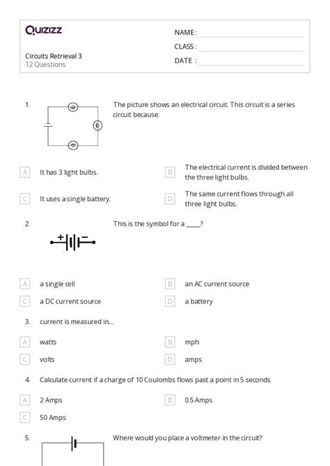 50 Circuits Worksheets For 11th Year On Quizizz Free And Printable