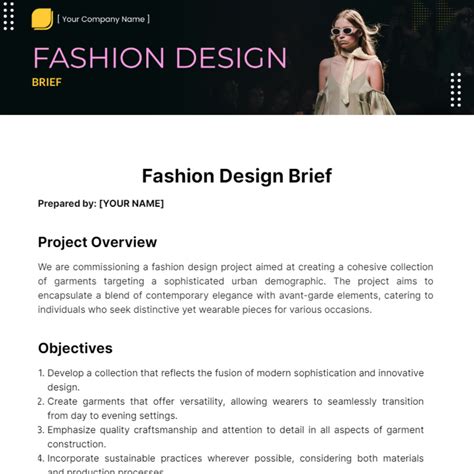 Fashion Design Brief Template Edit Online And Download Example
