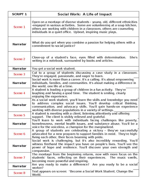 Script 123 College Script 1 Social Work A Life Of Impact Scene 1