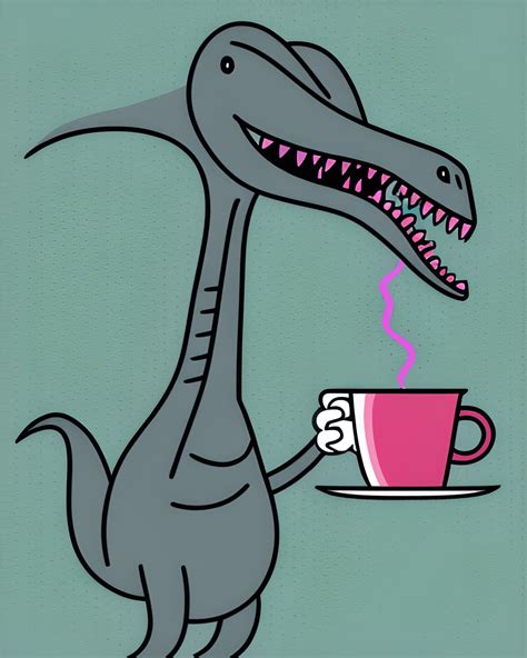 Funny Dino Drinking Coffee · Creative Fabrica