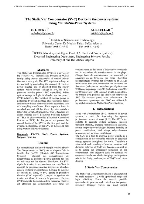 Pdf The Static Var Compensator Svc Device In The Power Systems