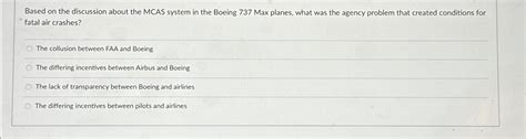 Solved Based On The Discussion About The Mcas System In The