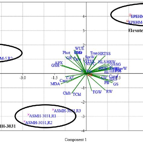 Pca Bi Plot Showing Two Principal Components With Loadings Of Different Download Scientific