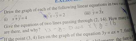 draw the graph of each of the following linear equations in two varial wr