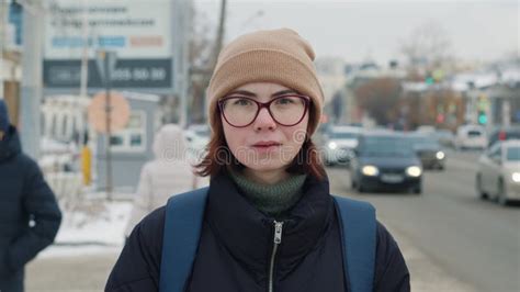 Portrait Of A Cute Girl Walking Through The City Stock Footage Video