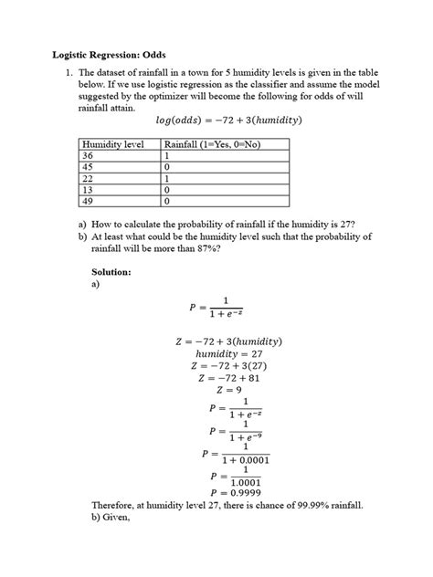 Problems On Logistic Regression Odds Pdf Logistic Regression
