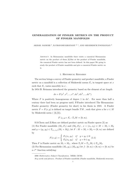 Pdf Generalization Of Finsler Metrics On The Product Of Finsler Manifolds