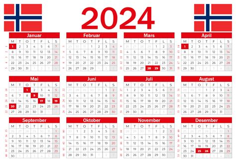 Kalender 2024 Med Helligdager Norsk Kalender Norge