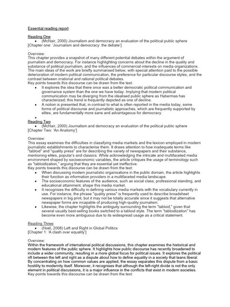 Reading Report Edited Pdf Public Sphere Mass Media