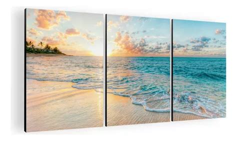 Cuadro Mural Triptico Paisaje Playa 126x60 Mdf Cuotas sin interés