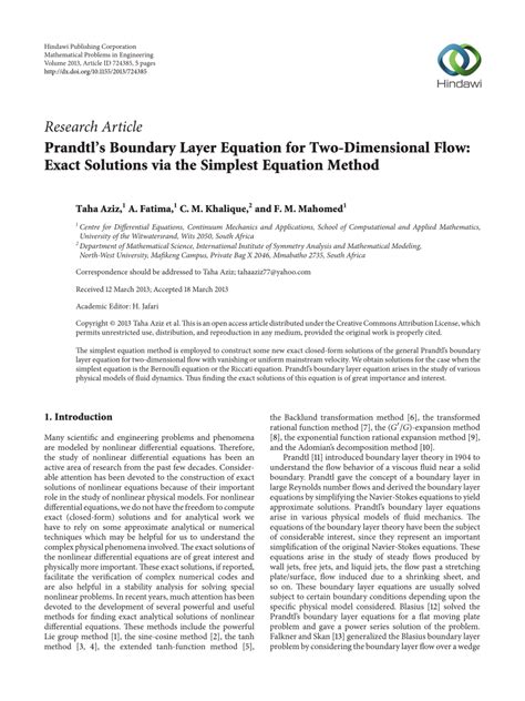 Pdf Prandtls Boundary Layer Equation For Two Dimensional Flow Exact Solutions Via The
