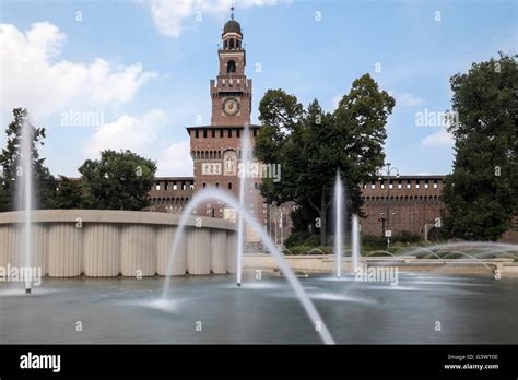 Italy Milan The Fountain In Piazza Castello Bg Sforza Castle And