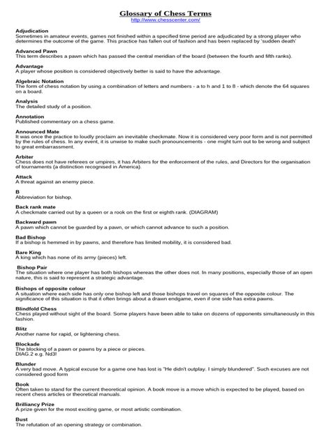 Glossary Of Chess Terms Pdf Chess Abstract Strategy Games