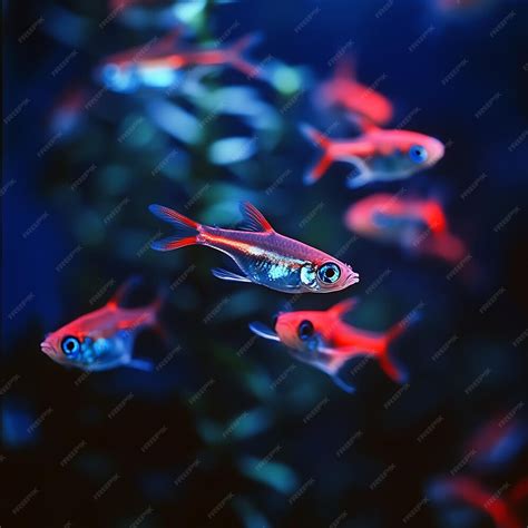 Neon Tetras Exploring Narrow Openings In Aquarium Tanks Premium Ai