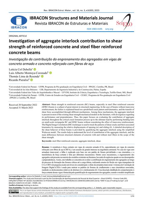 Pdf Investigation Of Aggregate Interlock Contribution To Shear Strength Of Reinforced Concrete