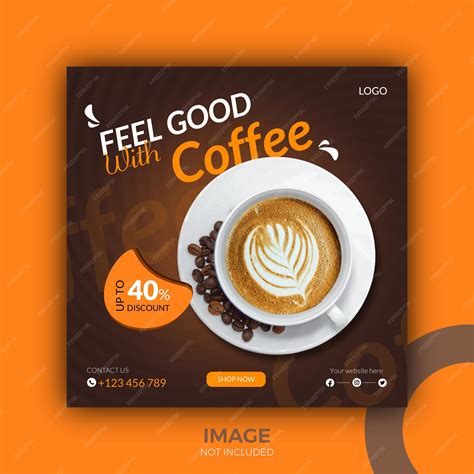 커피숍을 위한 소셜 미디어 포스터 디자인 프리미엄 벡터