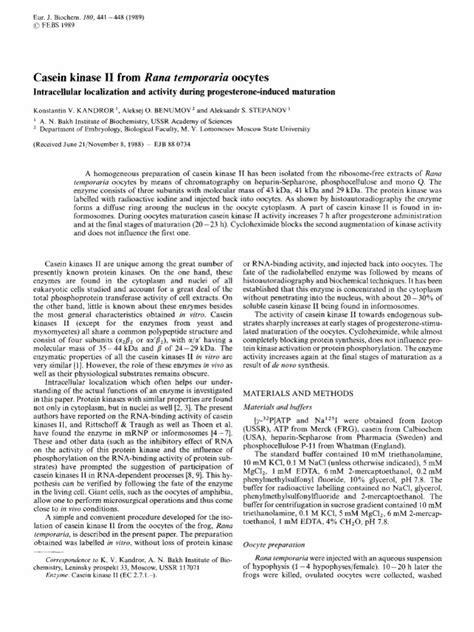 Casein Kinase Ii From Rana Temporaria Oocytes Intracellular
