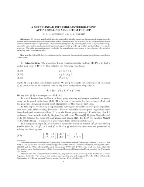 Pdf A Superlinear Infeasible Interior Point Affine Scaling Algorithm