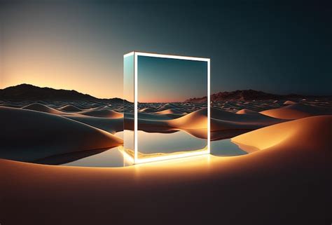 Premium Photo A Surreal Night Desert Landscape Abstract Sand Dunes Reflected In A Square