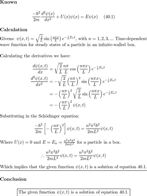 Show That The Time Dependent Wave Function Given By Eq Is A Quizlet