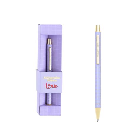 Caneta Metalica LOVE GRID LILÁS Molin laranja lima papelaria