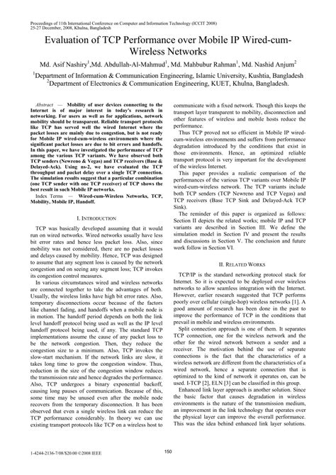 PDF Evaluation Of TCP Performance Over Mobile IP Wired Cum Wireless Networks