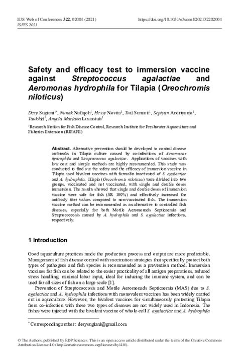 Pdf Safety And Efficacy Test To Immersion Vaccine Against