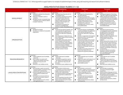 Argumentative Essayrubricw1 1 Pdf