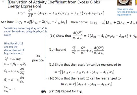 Solved Derivation Of Activity Coefficient From Excess Gibbs