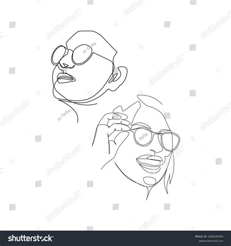Vector Illustration Girl Glasses Drawn Lineart Stock Vector Royalty