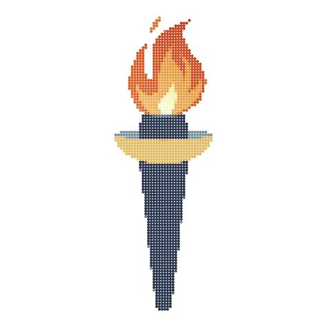 Pixel Dots Flaming Torch Cartoon Torch Withe Flame Burning Fire Or