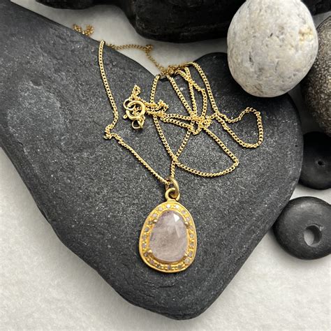 Soft Pink Sapphire And Diamond Pendant On 14kt Gold Fill Chain Skanda