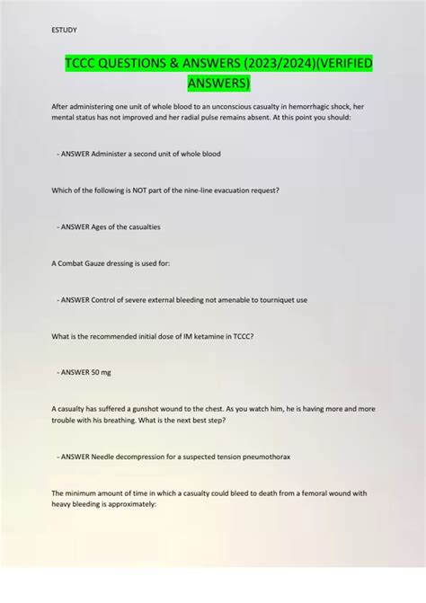 Tccc Questions And Answers 2023 2024 Verified Answers Tccc Stuvia Us