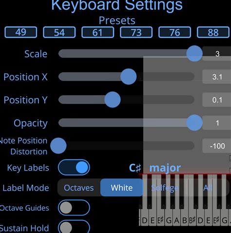 How Can I Increase The Scale Of The Keyboard So That It Will Show At Maximum 14 White Keys On 9